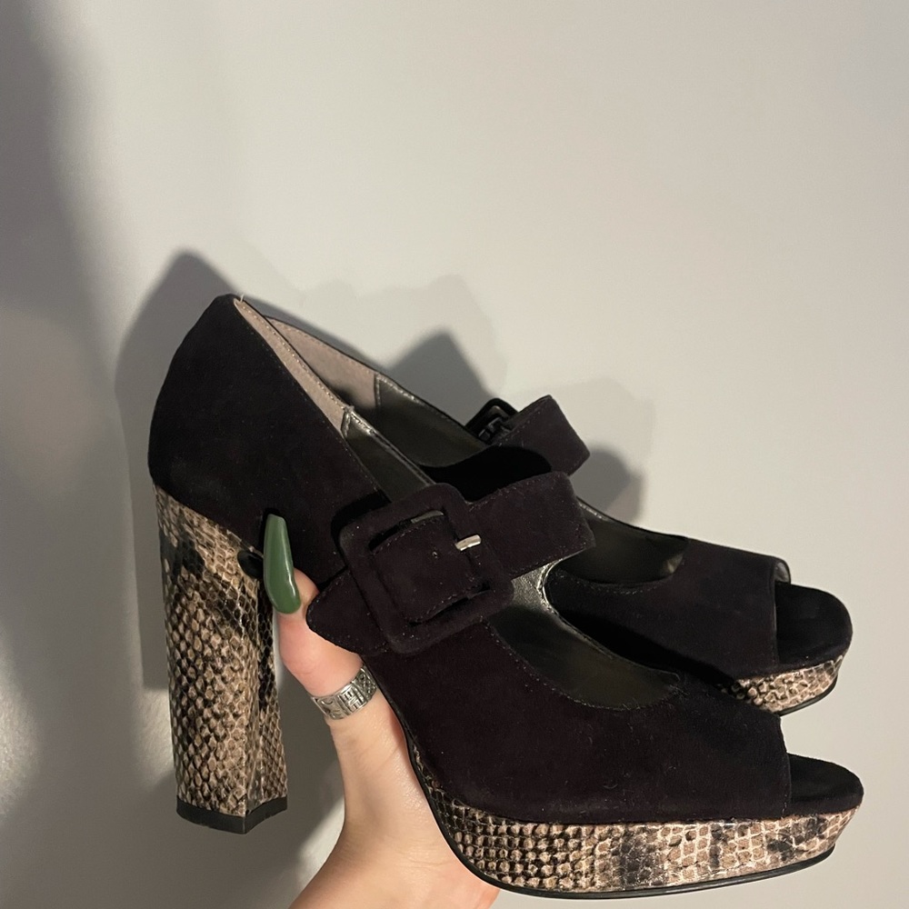 Black Snake Skin Heels - Gem